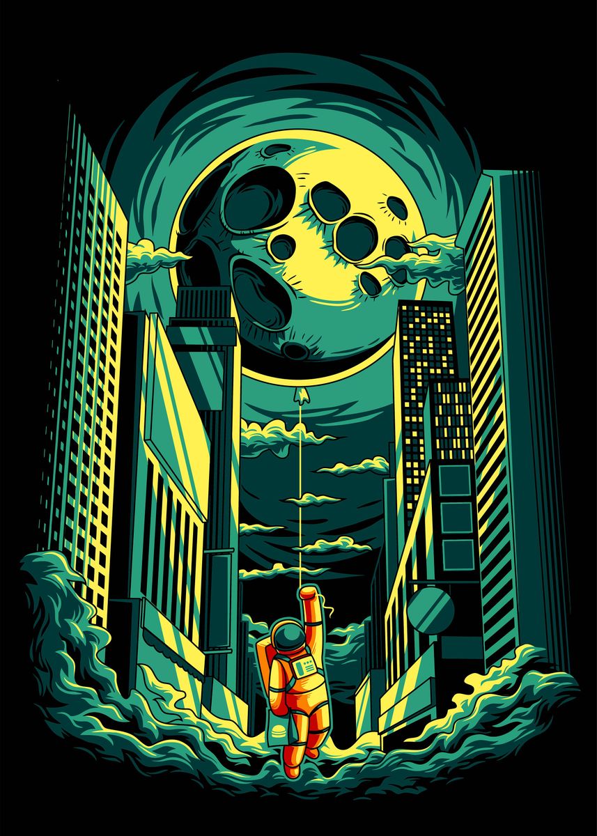 'Space city' Poster, picture, metal print, paint by Berserk Art | Displate