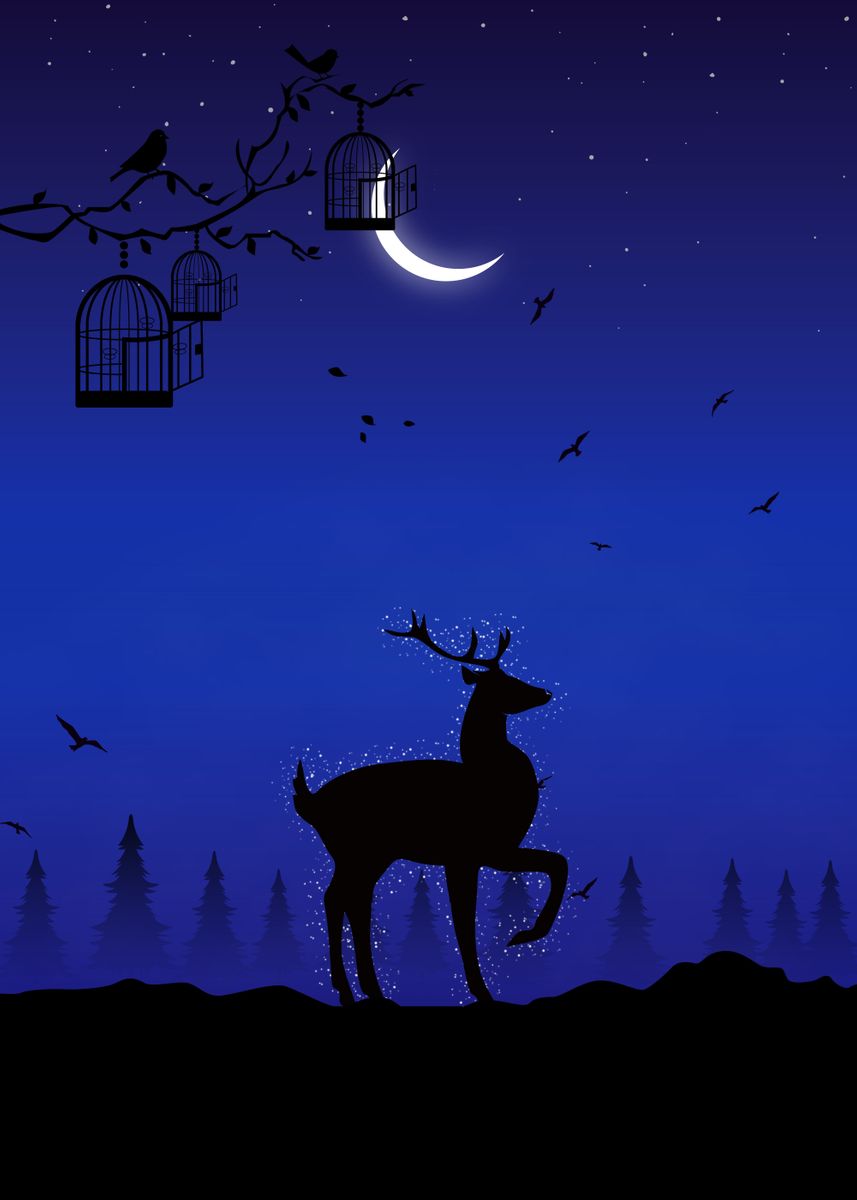 'Animal Dear' Poster, picture, metal print, paint by Eudora | Displate