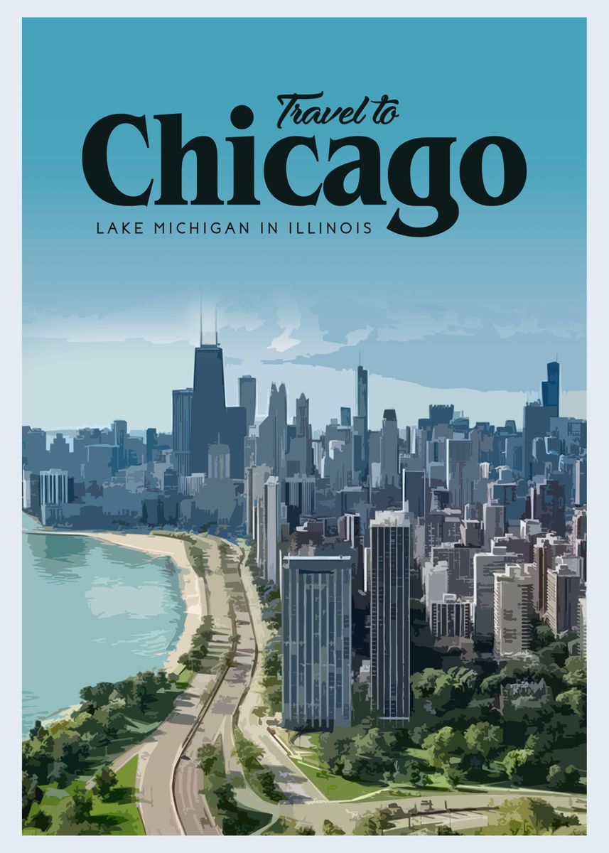 'Visit Chicago' Poster, picture, metal print, paint by Mercury Club ...
