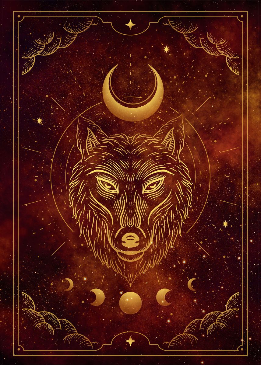 'Wolf head with moon Tarot' Poster, picture, metal print, paint by ...