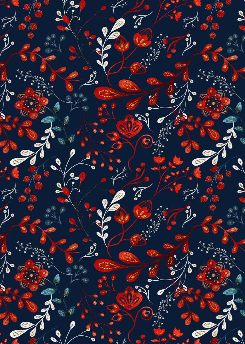 'Red floral pattern' Poster, picture, metal print, paint by arkitekta ...