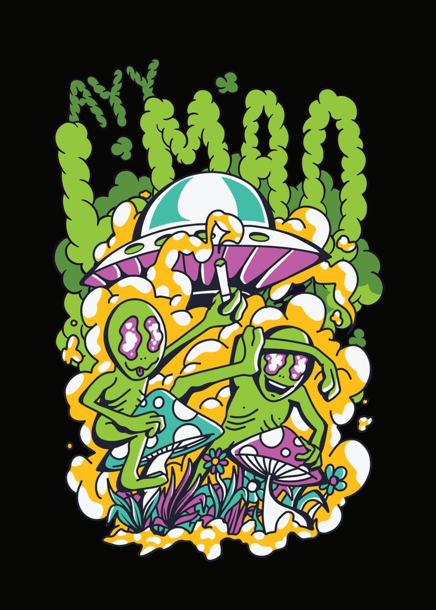 'Stoner aliens ' Poster, picture, metal print, paint by Simon Darren ...