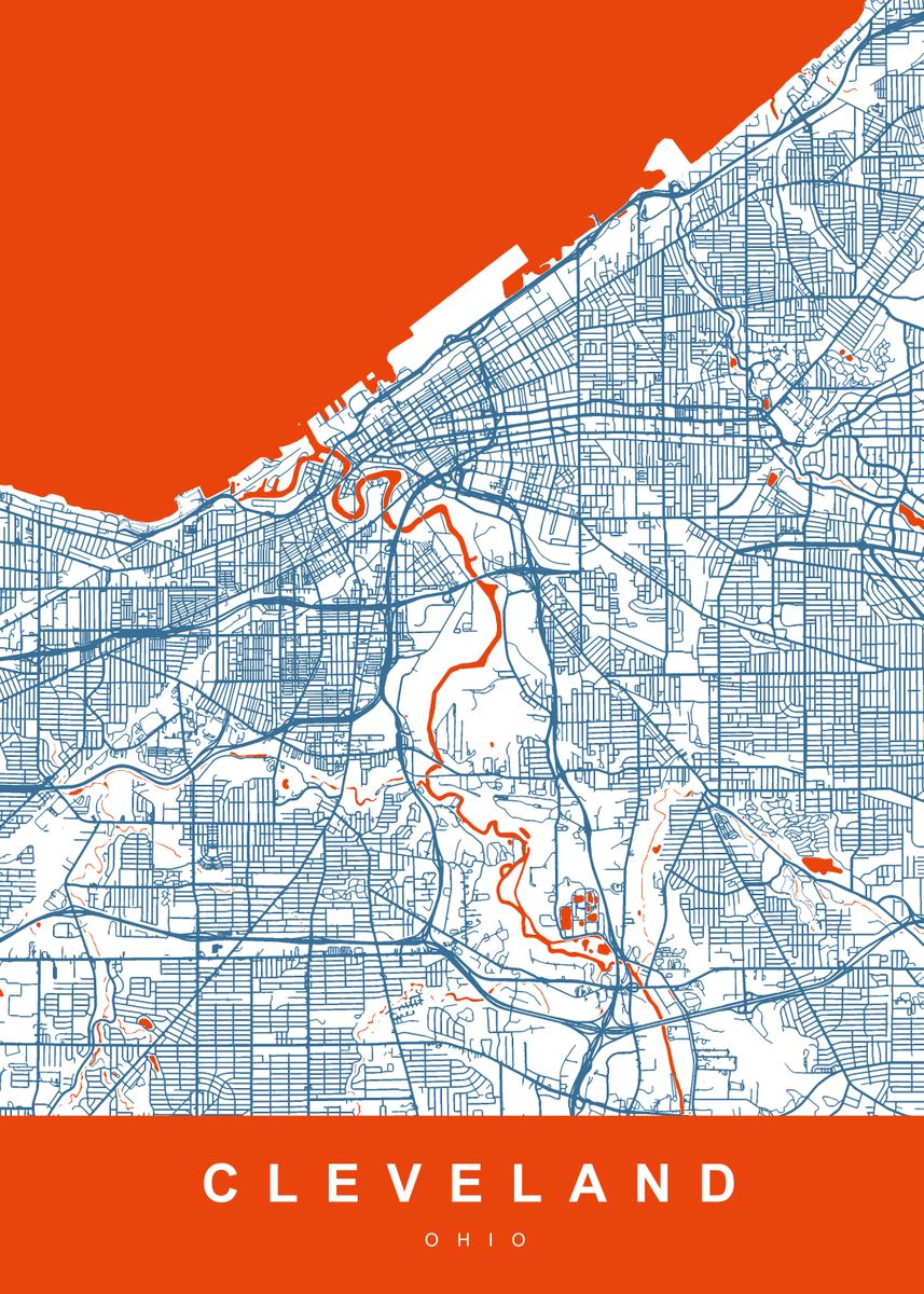 'CLEVELAND Map OHIO USA' Poster, picture, metal print, paint by ...
