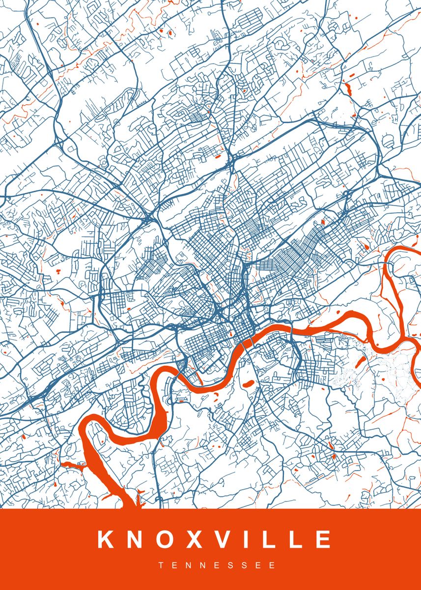 'KNOXVILLE Map TENNESSEE' Poster, picture, metal print, paint by ...
