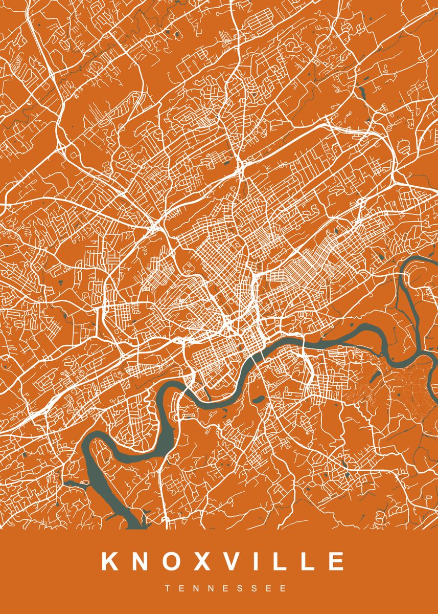 'KNOXVILLE Map TENNESSEE' Poster, picture, metal print, paint by ...