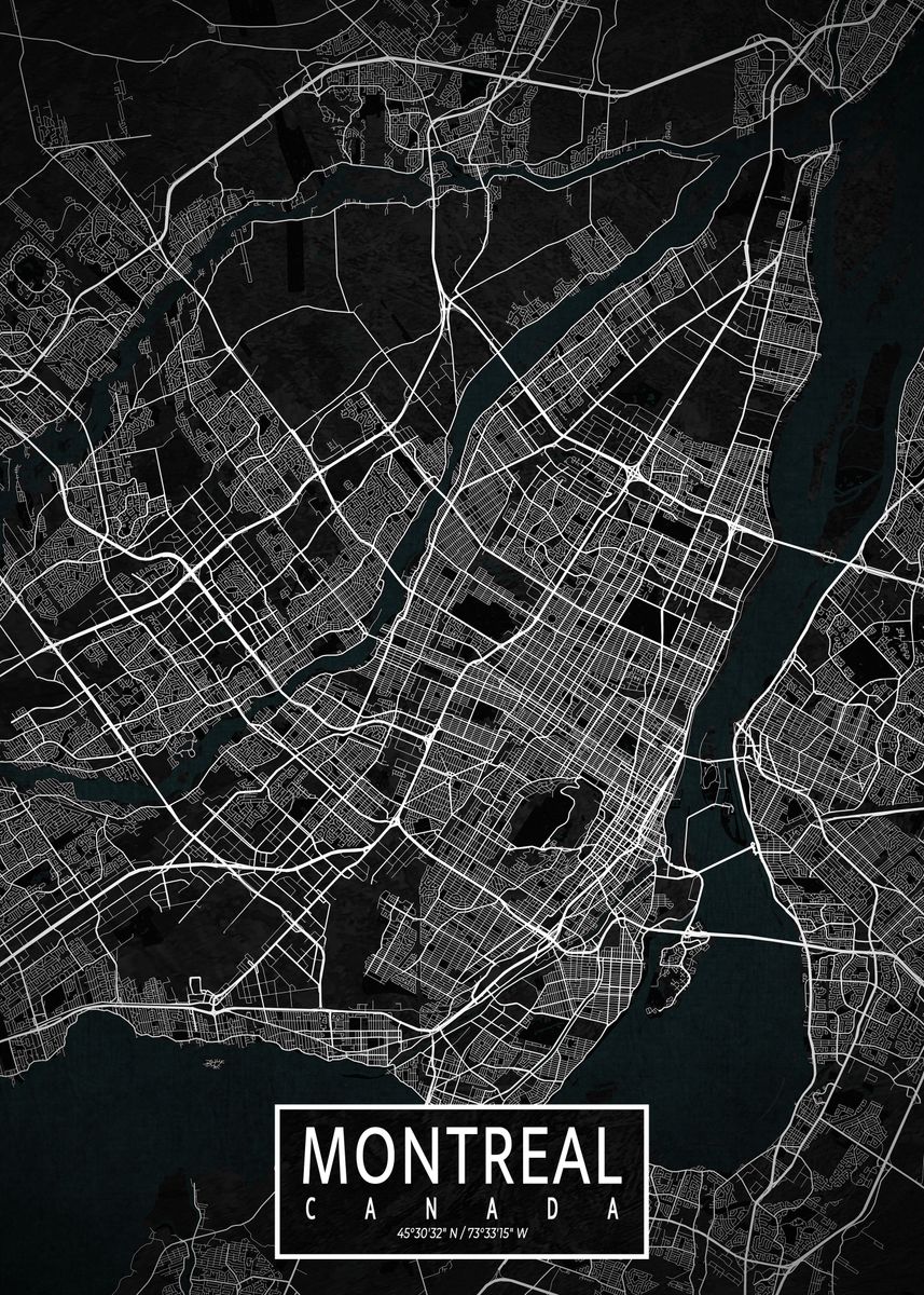 'Montreal City Map Dark' Poster, picture, metal print, paint by deMAP ...