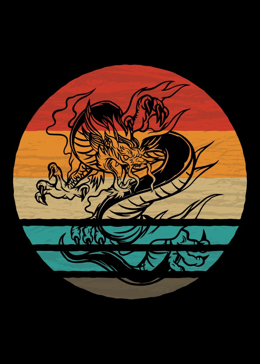 'Dragon Retro Vintage' Poster by royalsigns | Displate