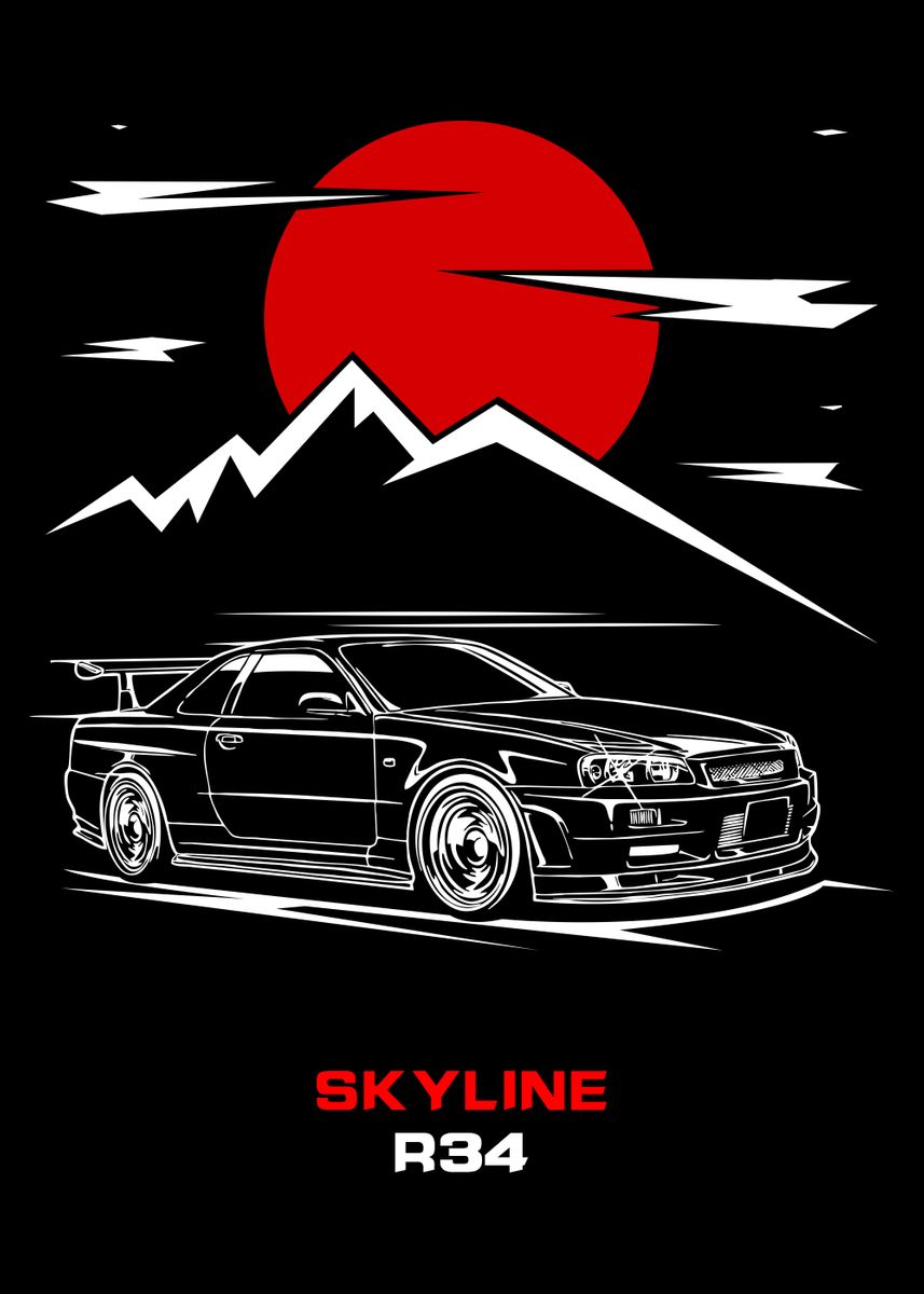 'Skyline R34' Poster by Faissal Thomas | Displate