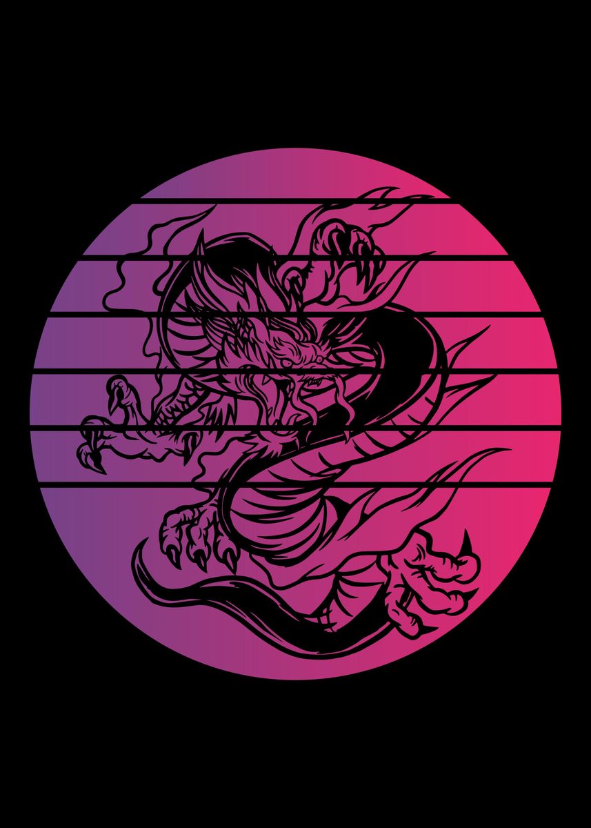 'Dragon Retro Vintage' Poster, picture, metal print, paint by ...