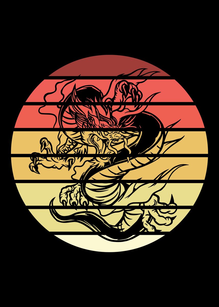 'Dragon Retro Vintage' Poster, picture, metal print, paint by ...