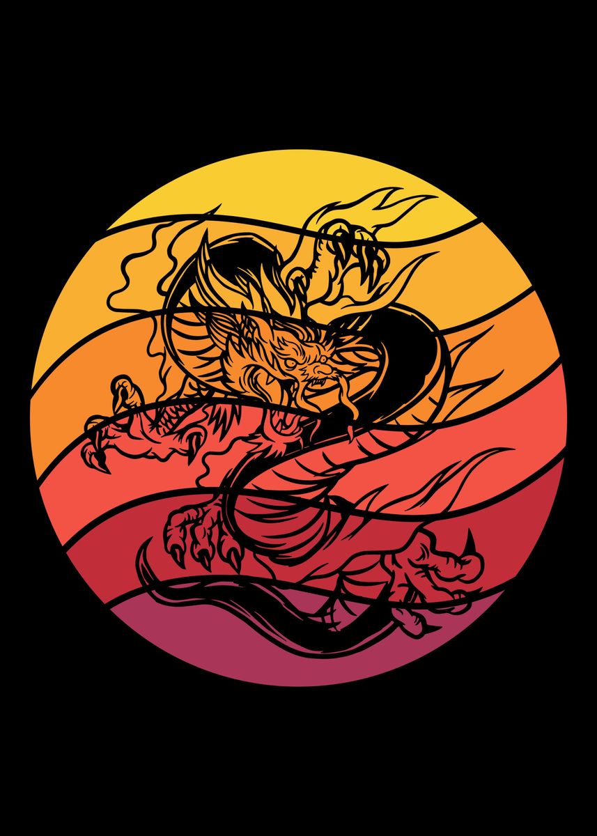 'Dragon Retro Vintage' Poster, picture, metal print, paint by ...