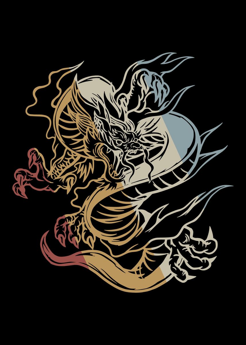 'Dragon Retro Vintage' Poster by royalsigns | Displate