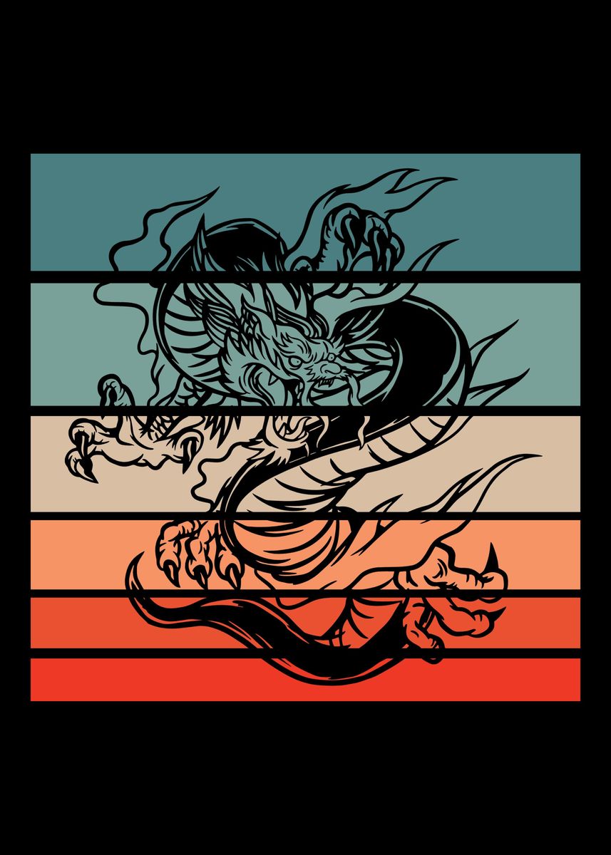 'Dragon Retro Vintage' Poster, picture, metal print, paint by ...