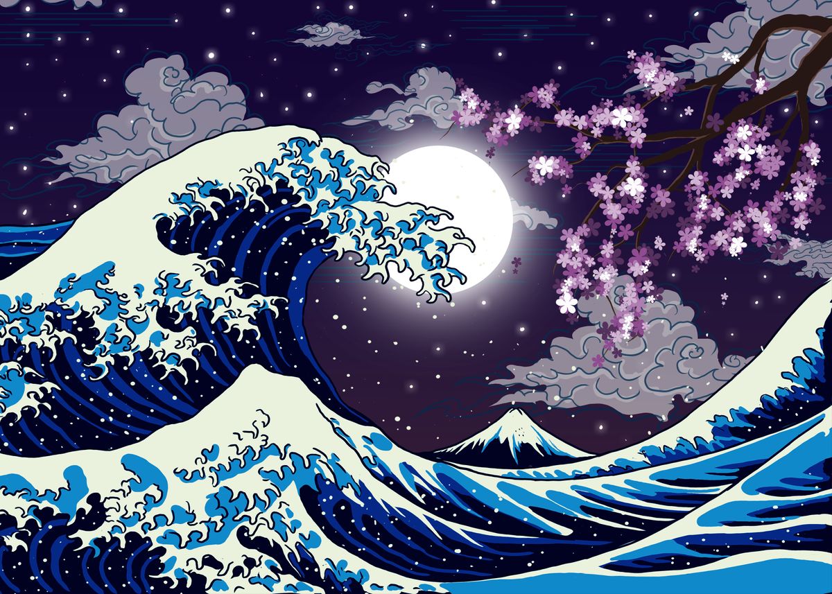 'Japanese Wave night' Poster by Arfan Artd | Displate