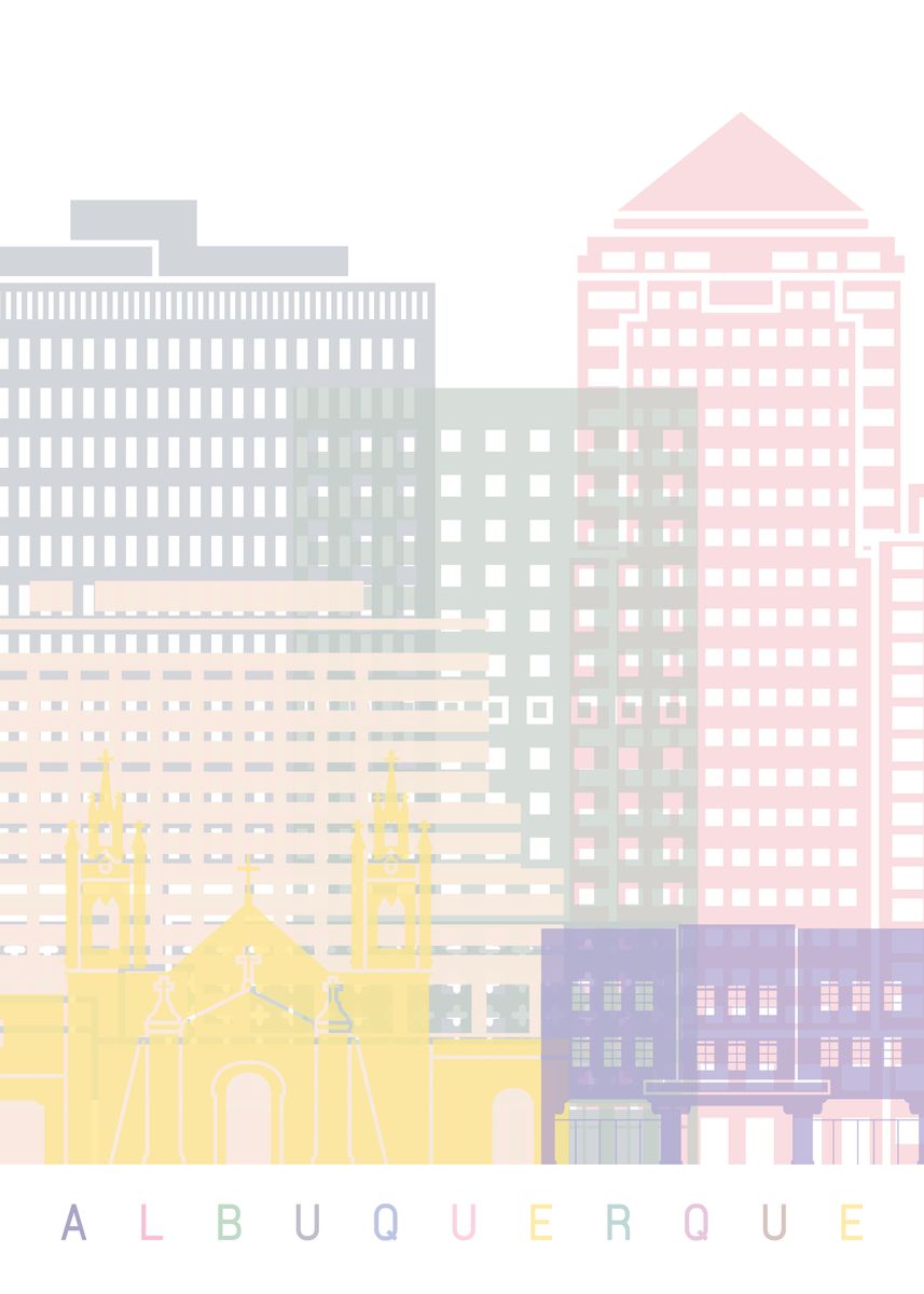 'ALBUQUERQUE SKYLINE POSTER' Poster, picture, metal print, paint by ...