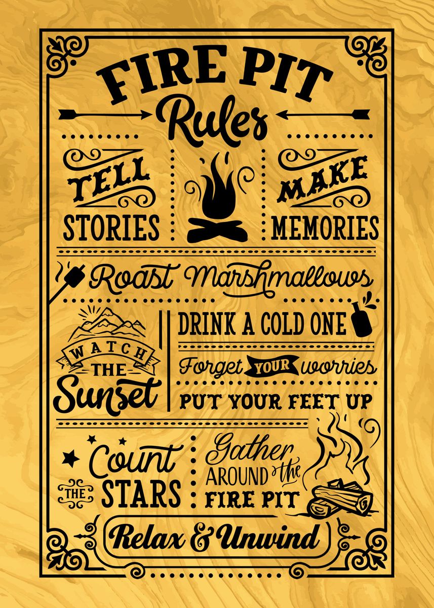'Fire Pit Rules' Poster, picture, metal print, paint by Tony Lee | Displate