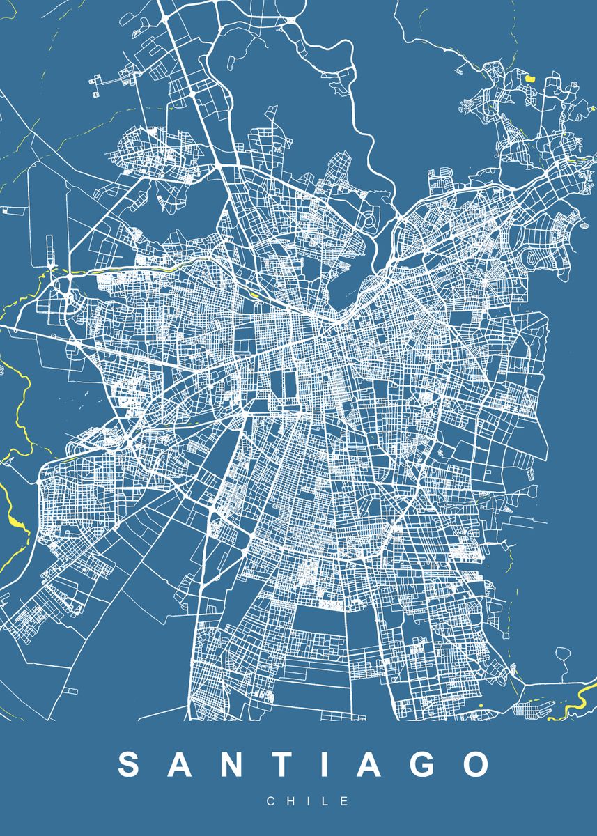 'SANTIAGO Map Chile' Poster, picture, metal print, paint by UrbanMaps ...