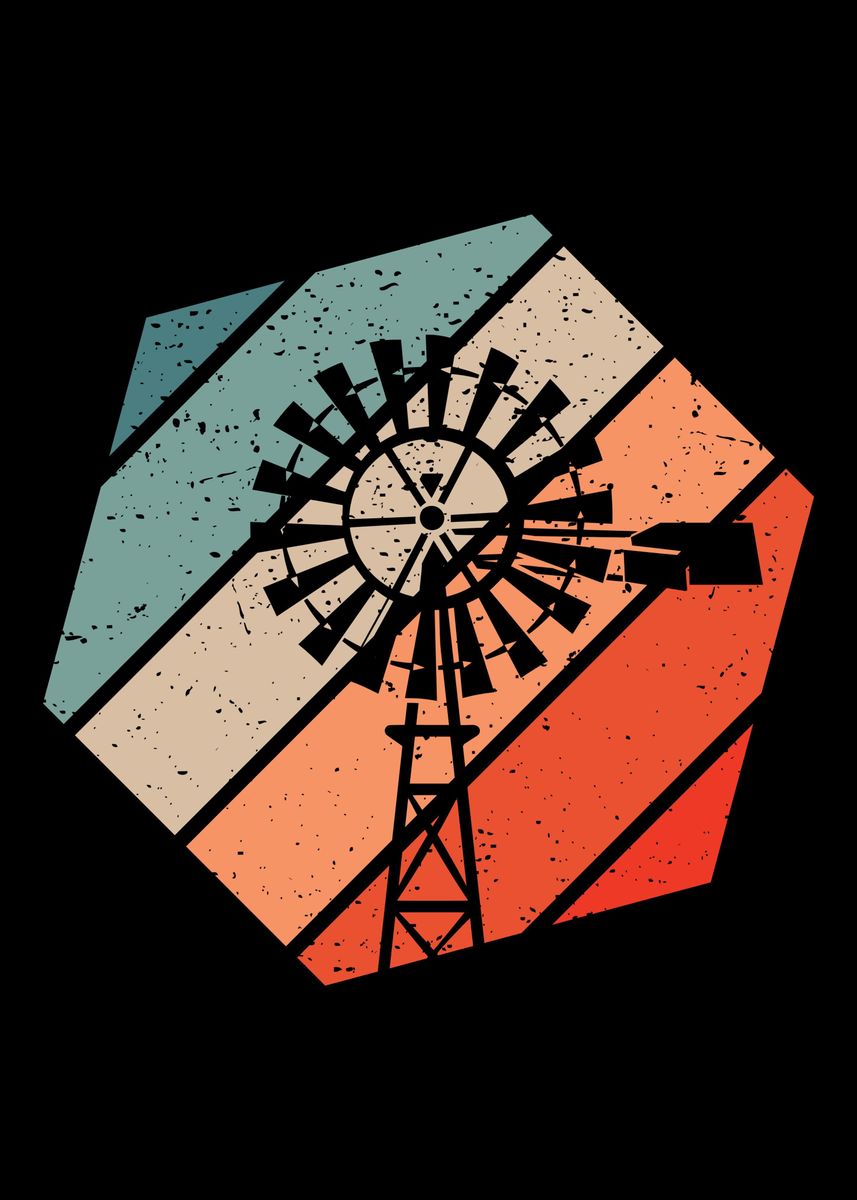 'Windmill Retro Vintage' Poster, picture, metal print, paint by ...