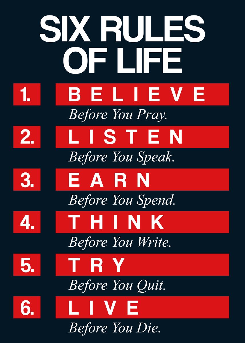 'Six Rules of Life ' Poster, picture, metal print, paint by Viability ...