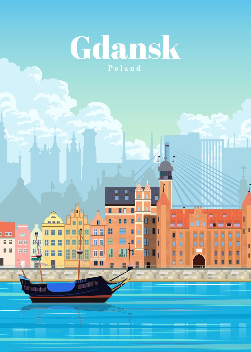 'Travel to Gdansk' Poster, picture, metal print, paint by Studio 324 | Displate