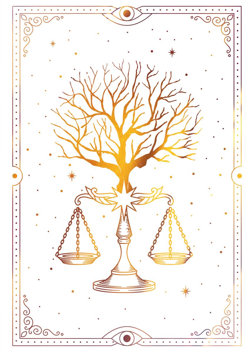 'Tree with scale of justice' Poster, picture, metal print, paint by ...