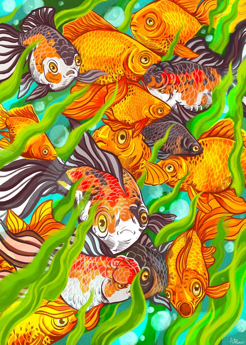 'Goldfish' Poster, picture, metal print, paint by Abigail Roscoe | Displate