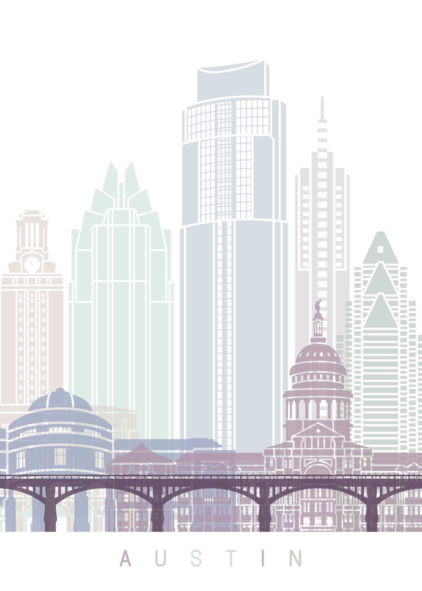 'AUSTIN SKYLINE POSTER ' Poster by Cristina Romero | Displate