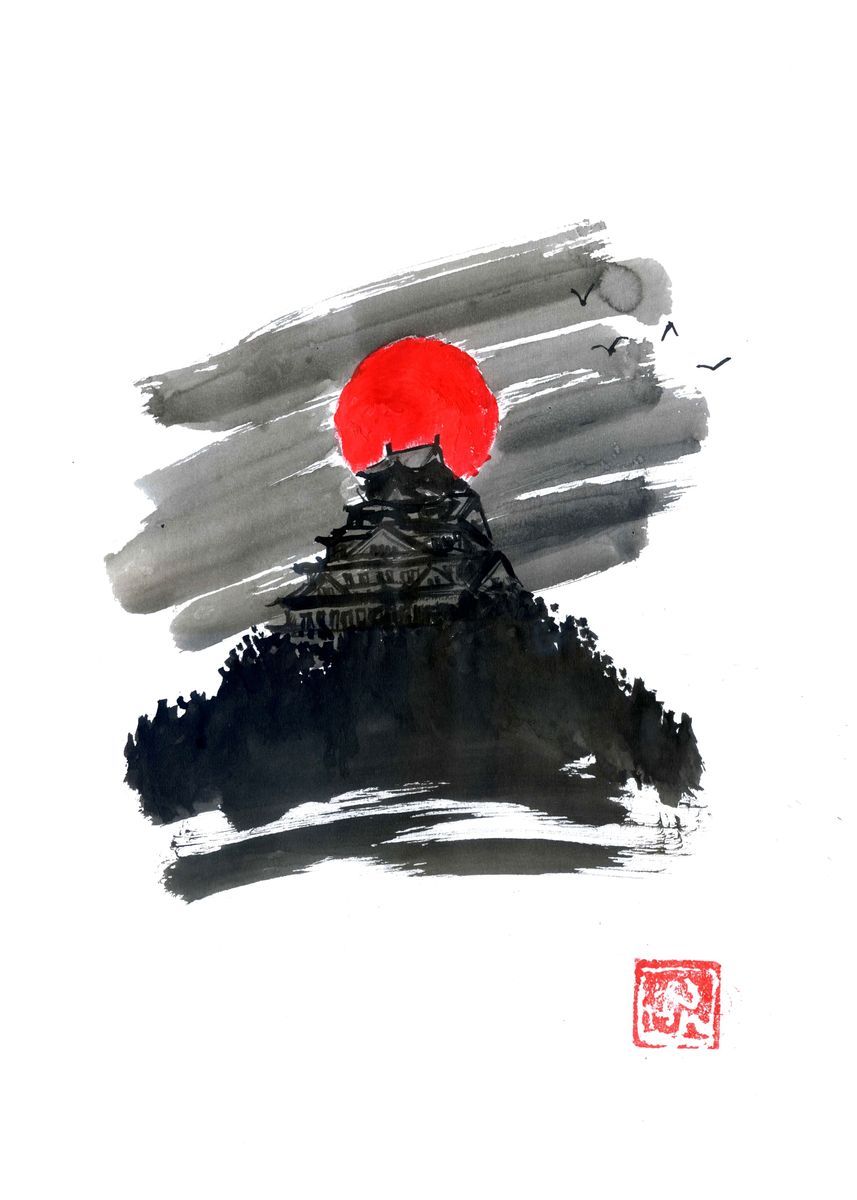 'red moon castle' Poster, picture, metal print, paint by pechane sumie ...