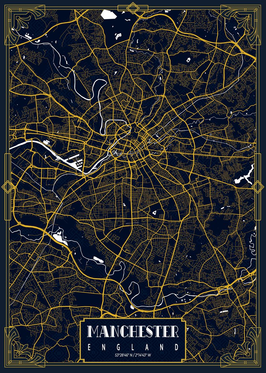 'Manchester City Map Gold' Poster, picture, metal print, paint by deMAP ...