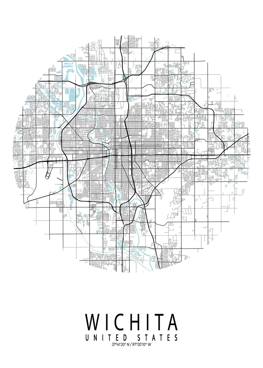 'Wichita City Map Circle' Poster, picture, metal print, paint by deMAP ...
