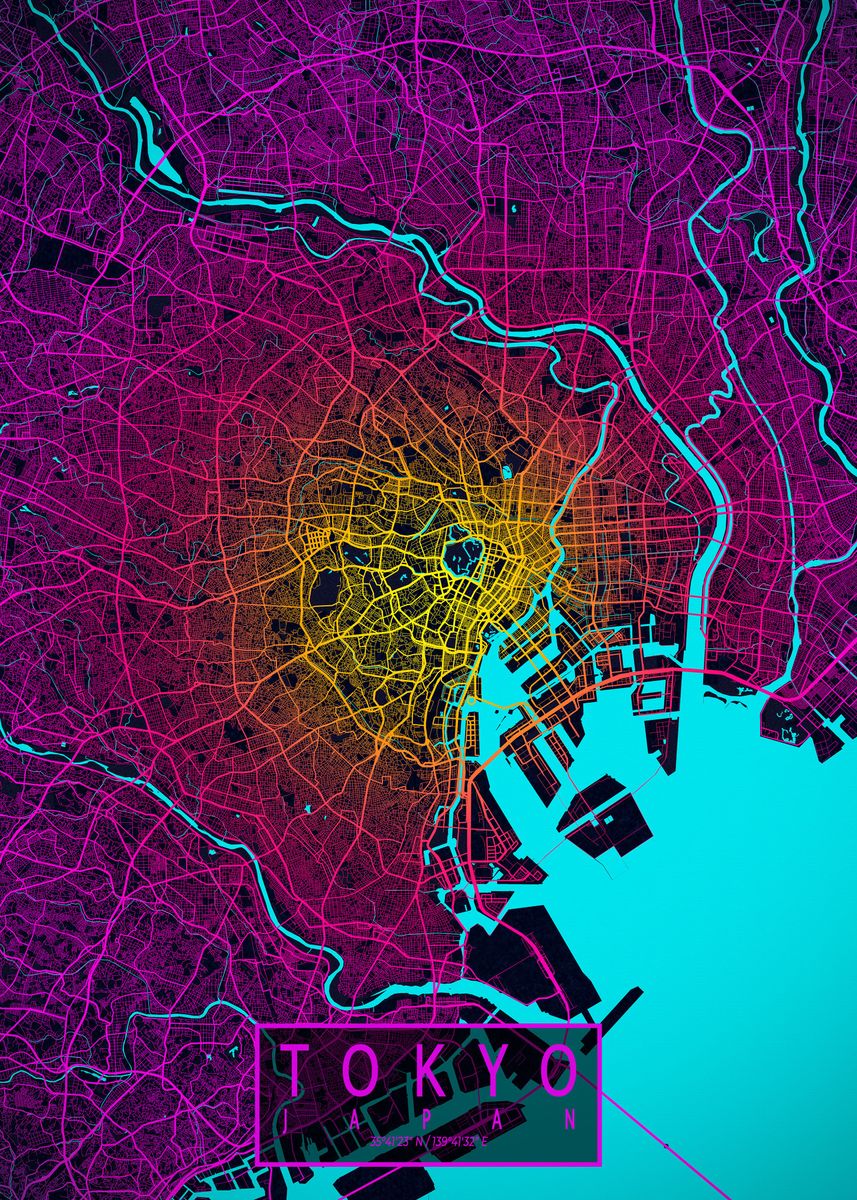 'Tokyo City Map Neon' Poster by deMAP Studio | Displate