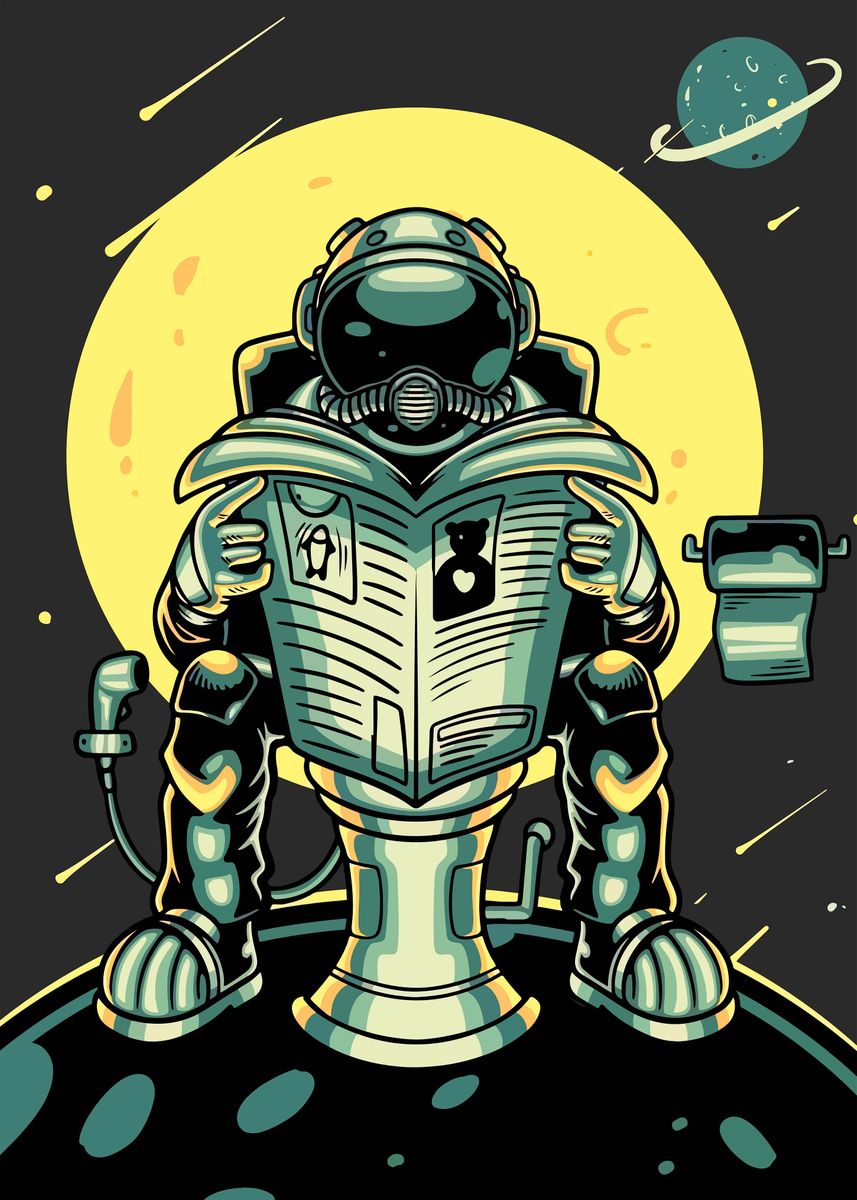 'Reading book in space' Poster, picture, metal print, paint by Berserk ...