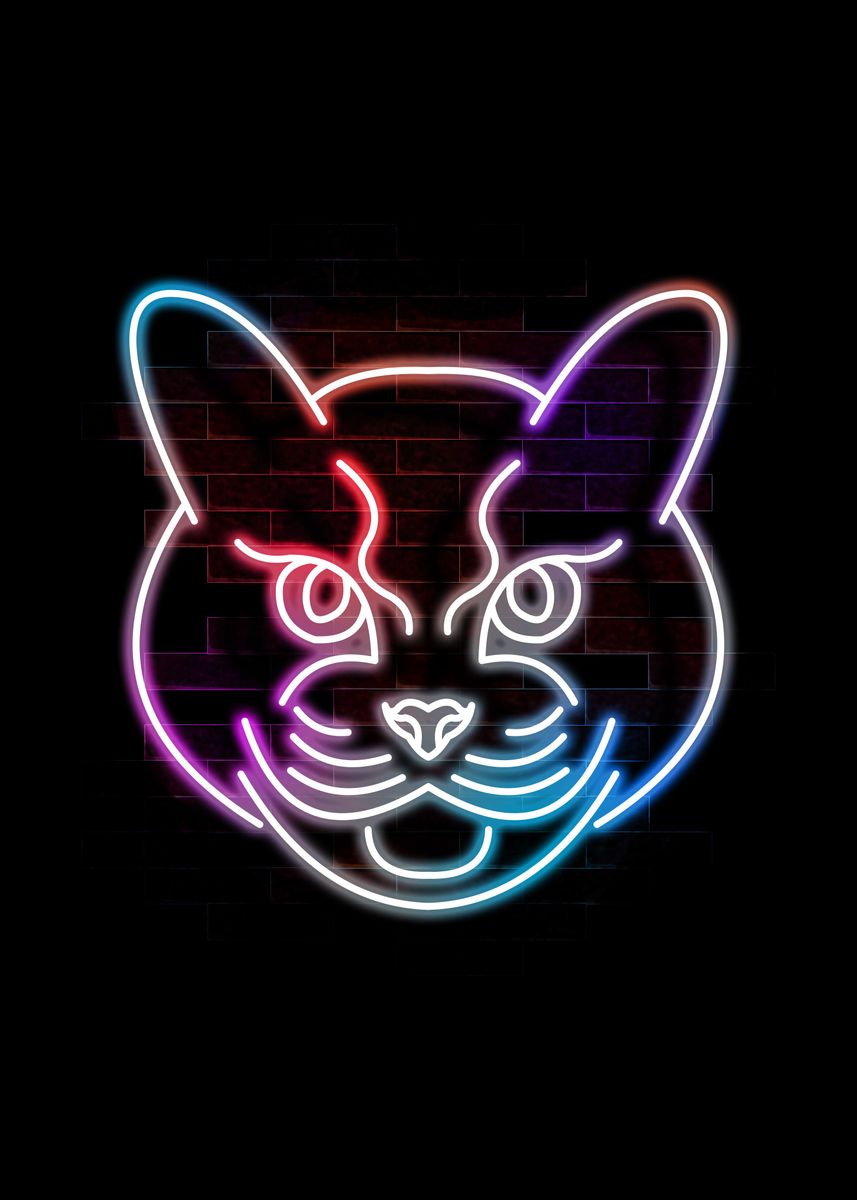 'cat neon art' Poster, picture, metal print, paint by Izmo Scribbles ...