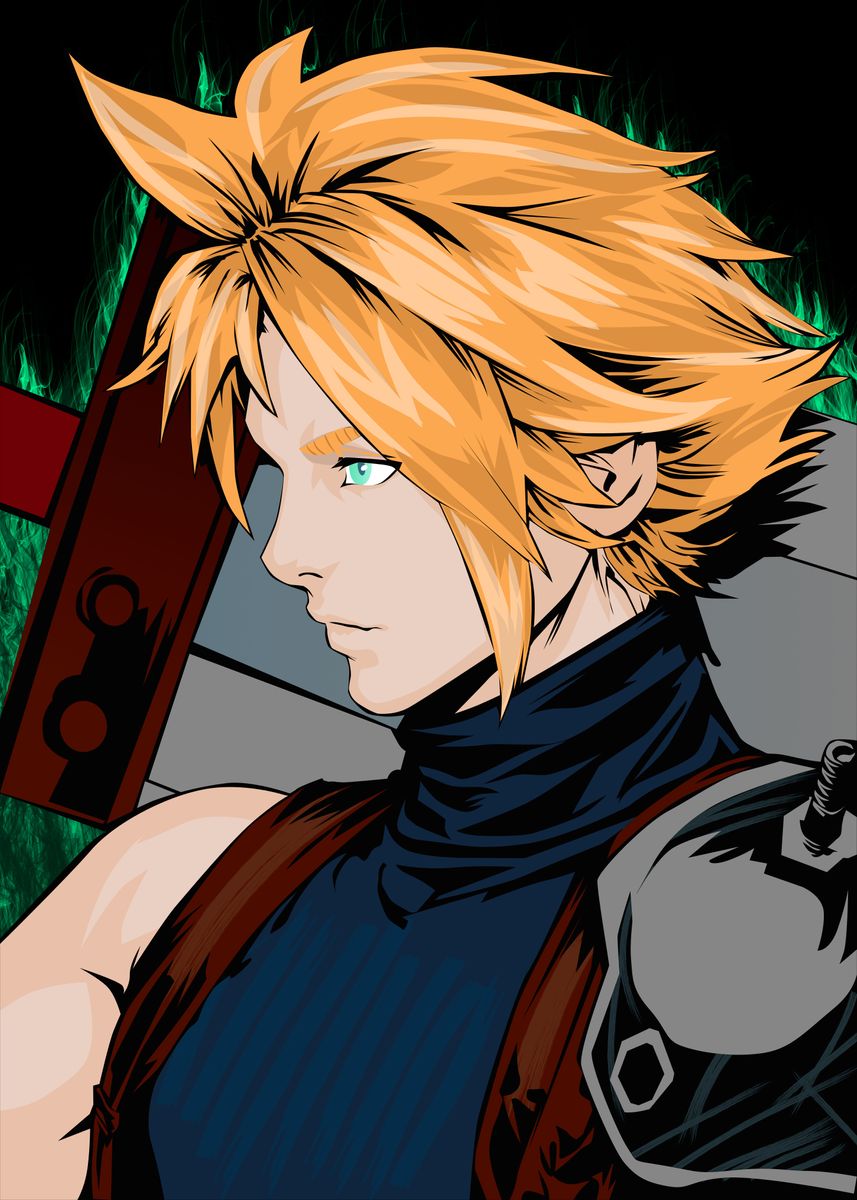 'cloud strife portrait' Poster, picture, metal print, paint by best art moshper | Displate