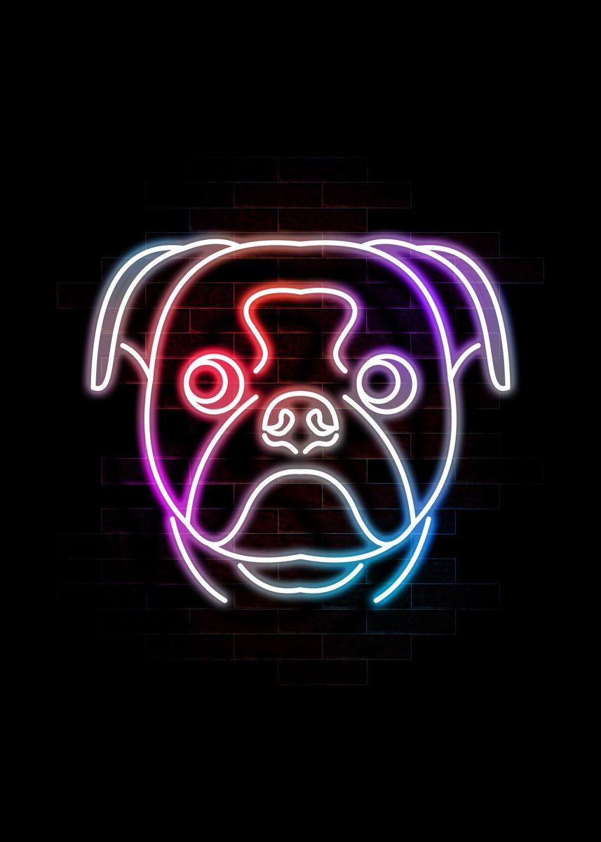 'pug dog neon art' Poster, picture, metal print, paint by Izmo ...