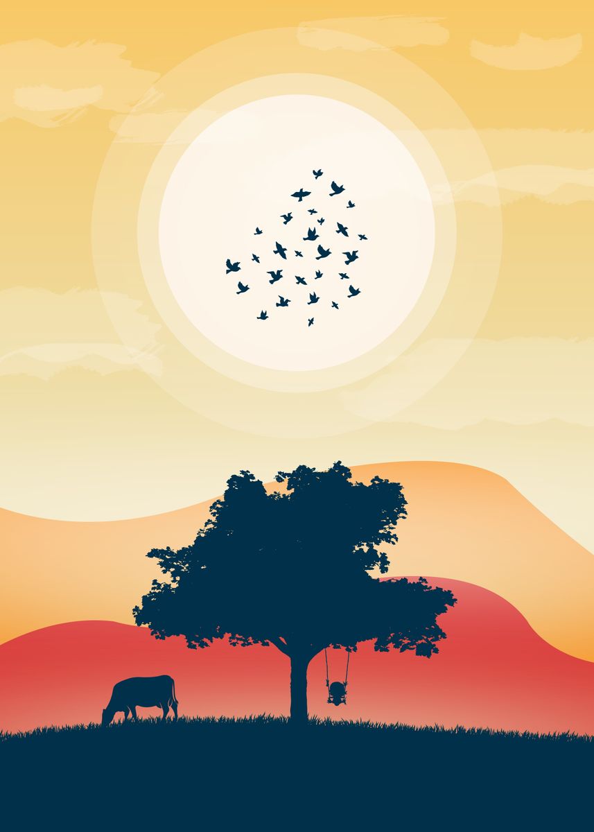 'Lone Tree' Poster, picture, metal print, paint by BnWDesigner | Displate