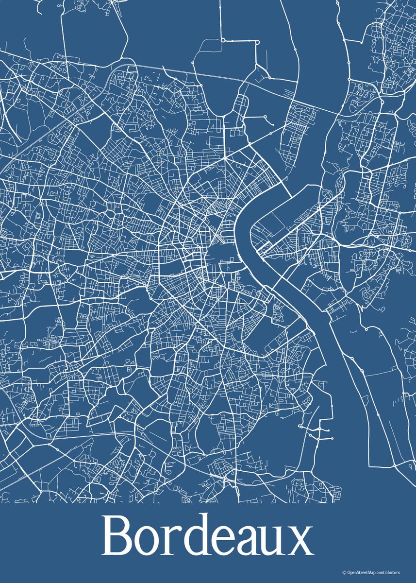 'Bordeaux France Blue Map' Poster by Mappingz | Displate