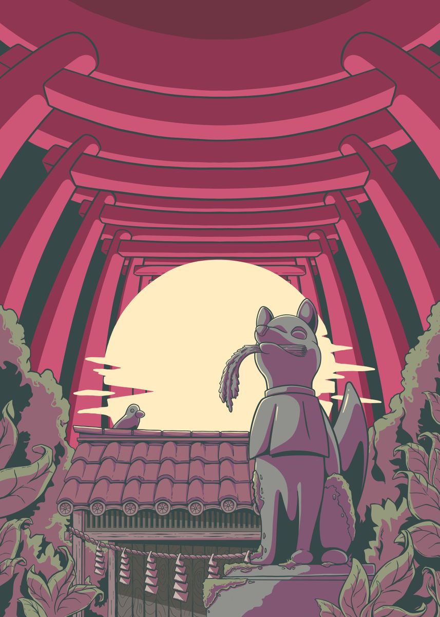 'Inari Fox Forestshrine ' Poster, picture, metal print, paint by Patrik ...