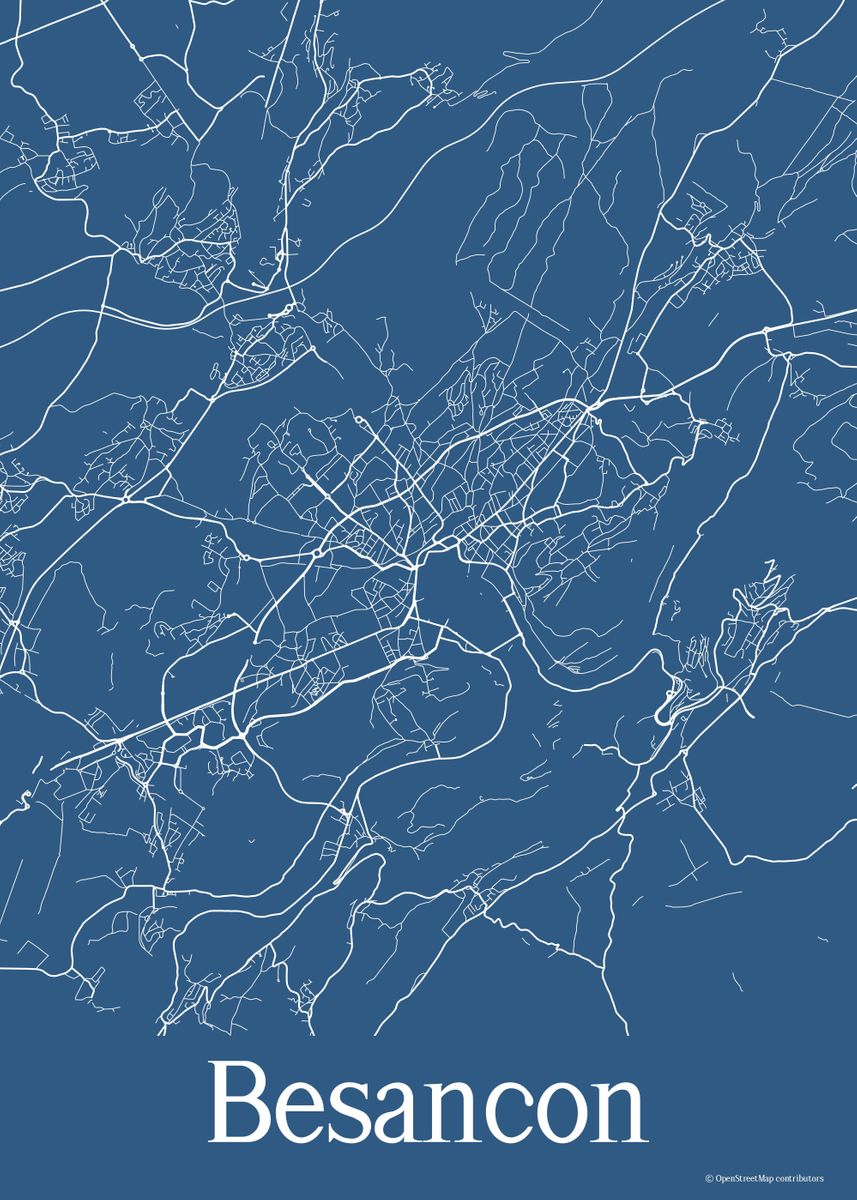 'Besancon France Blue Map' Poster by Mappingz | Displate
