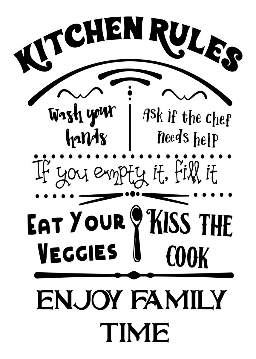 'Kitchen Rules Black White' Poster by jodotodesign | Displate