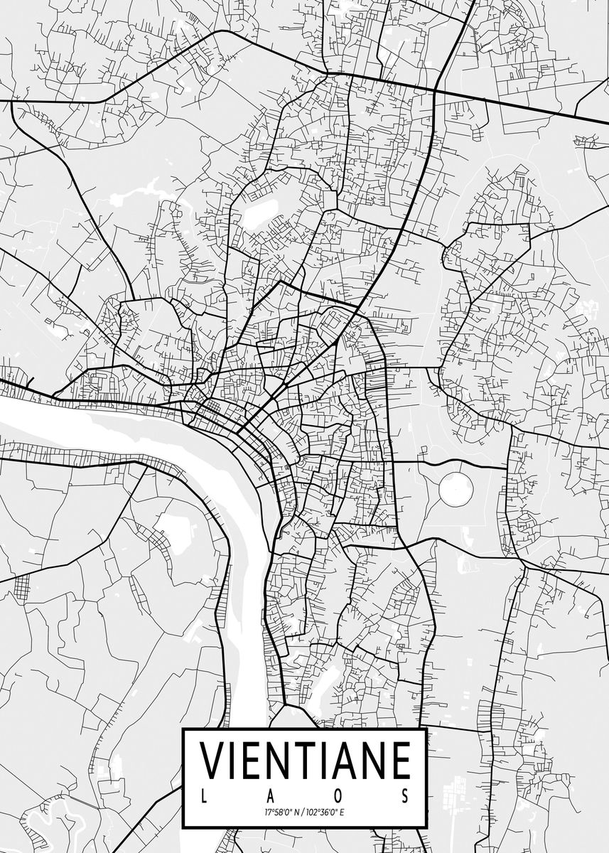 'Vientiane City Map Light' Poster, picture, metal print, paint by deMAP ...