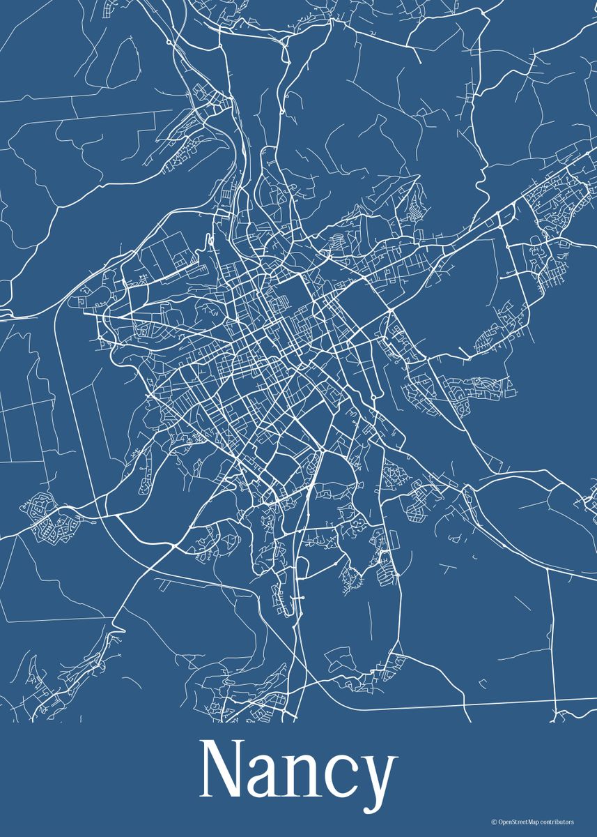 'Nancy France Blue Map' Poster, picture, metal print, paint by Mappingz ...