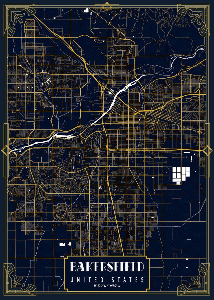 'Bakersfield City Map Gold' Poster by deMAP Studio | Displate