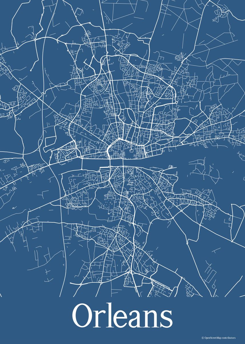 'Orleans France Blue Map' Poster by Mappingz | Displate