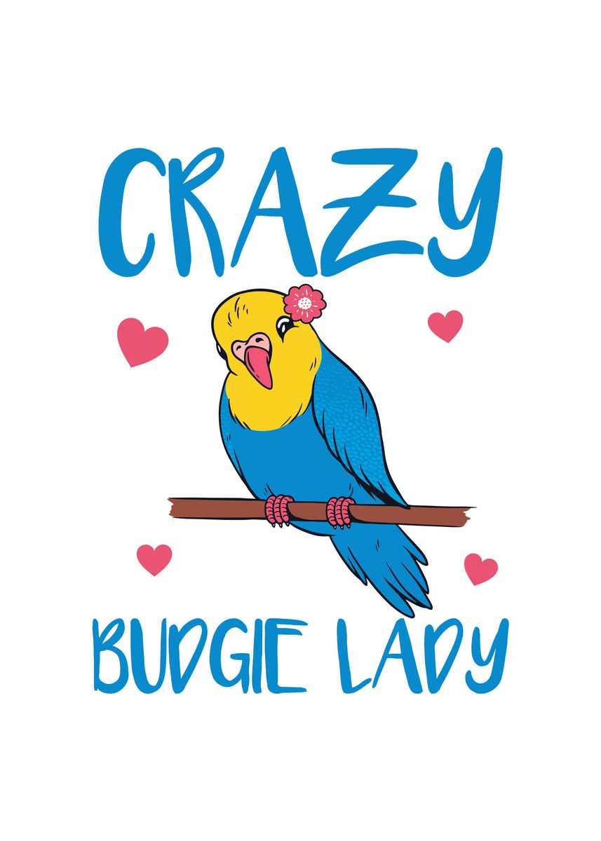 'Crazy Budgie Lady Gifts' Poster, picture, metal print, paint by TW Design | Displate