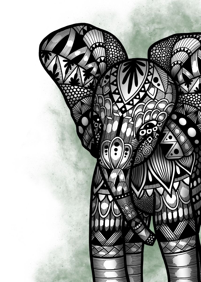 'Zentangle Elephant Closeup' Poster, picture, metal print, paint by ...