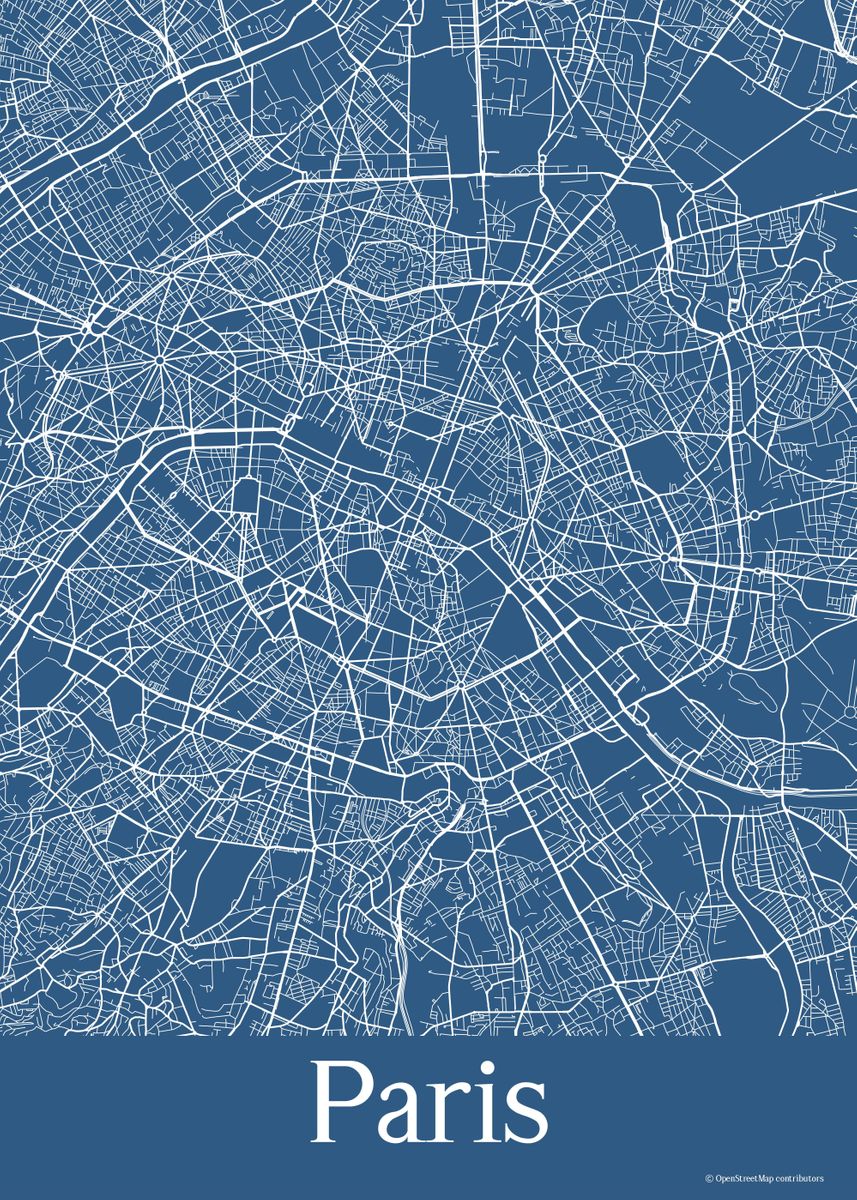 'Paris France Blue Map' Poster, picture, metal print, paint by Mappingz ...