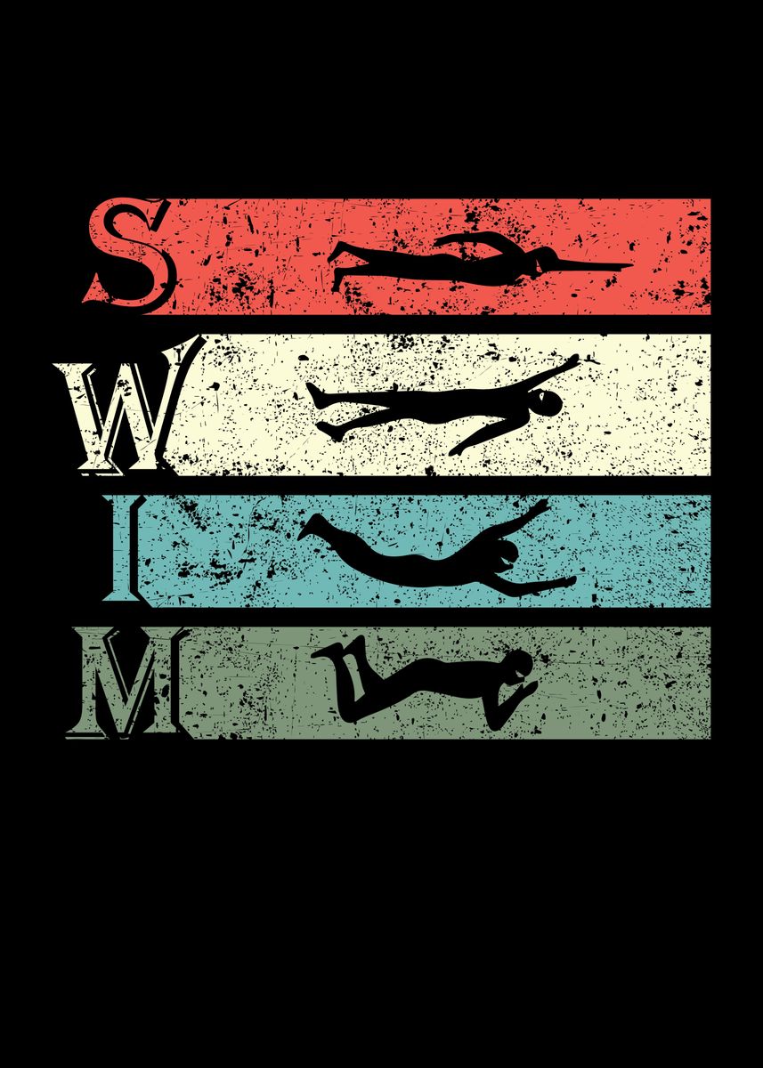 'Retro Vintage Swimming' Poster by Steven Zimmer | Displate