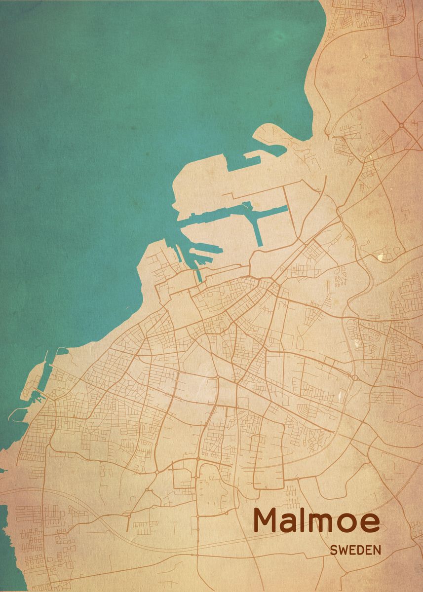 'Malmoe City Map Sweden' Poster, picture, metal print, paint by ...