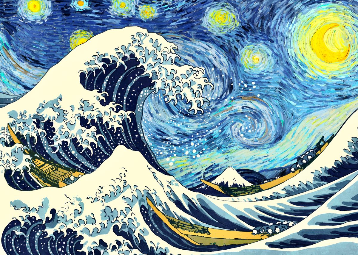 'starry night great wave ' Poster by Simon Darren | Displate
